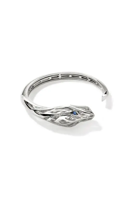 John Hardy Sterling Naga Hinged Cuff With Diamond And Sapphire - Silver