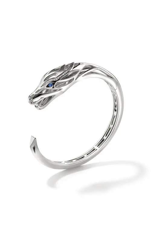 John Hardy Sterling Naga Hinged Cuff With Diamond And Sapphire