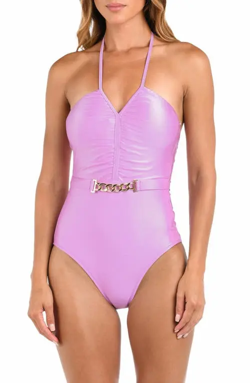L'Agence Leila Belted Halter One-piece Swimsuit - Light Violet