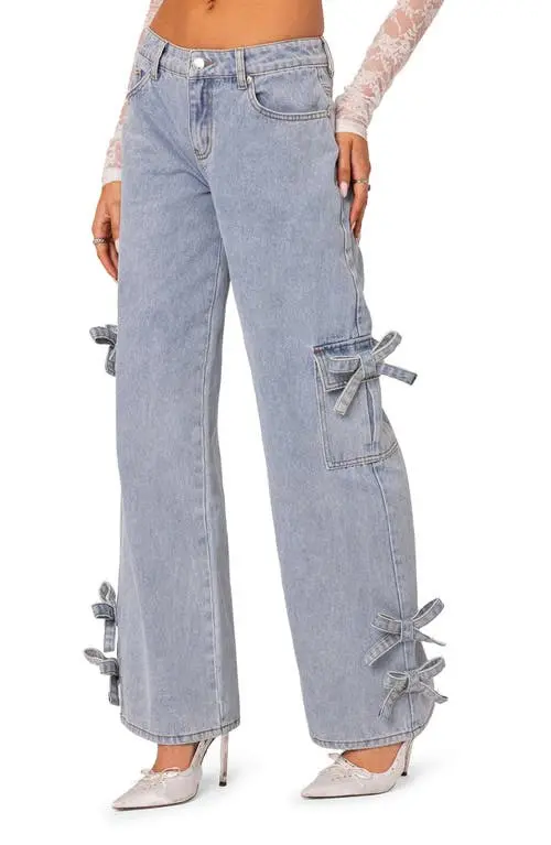 EDIKTED Bow Low Rise Wide Leg Cargo Jeans