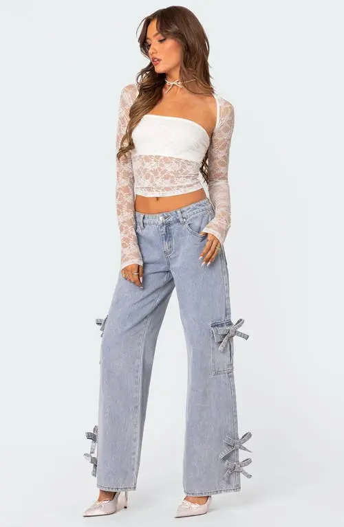 EDIKTED Bow Low Rise Wide Leg Cargo Jeans