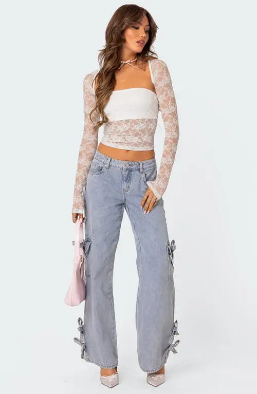 EDIKTED Bow Low Rise Wide Leg Cargo Jeans