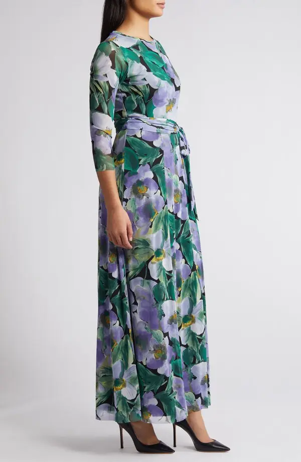 anne klein printed mesh maxi dress Anne Klein Floral Twist Front Long Sleeve Mesh Maxi Dress - Blurred  Floating Flora - 25% Off