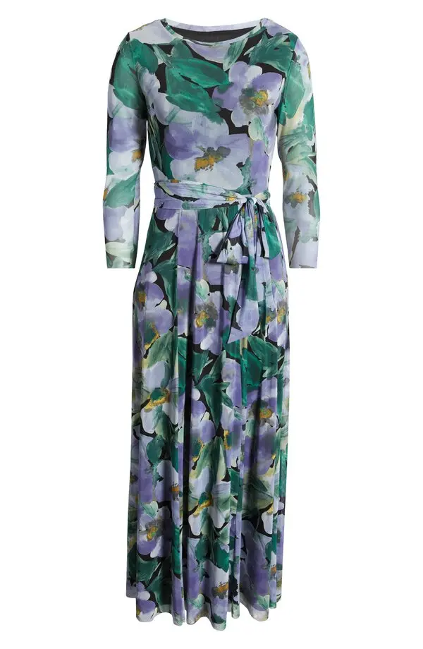 Anne Klein Floral Print Mesh Maxi Dress - Violet Dawn Multi | Editorialist