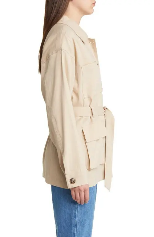FRAME Belted Organic Linen Blend Cargo Jacket