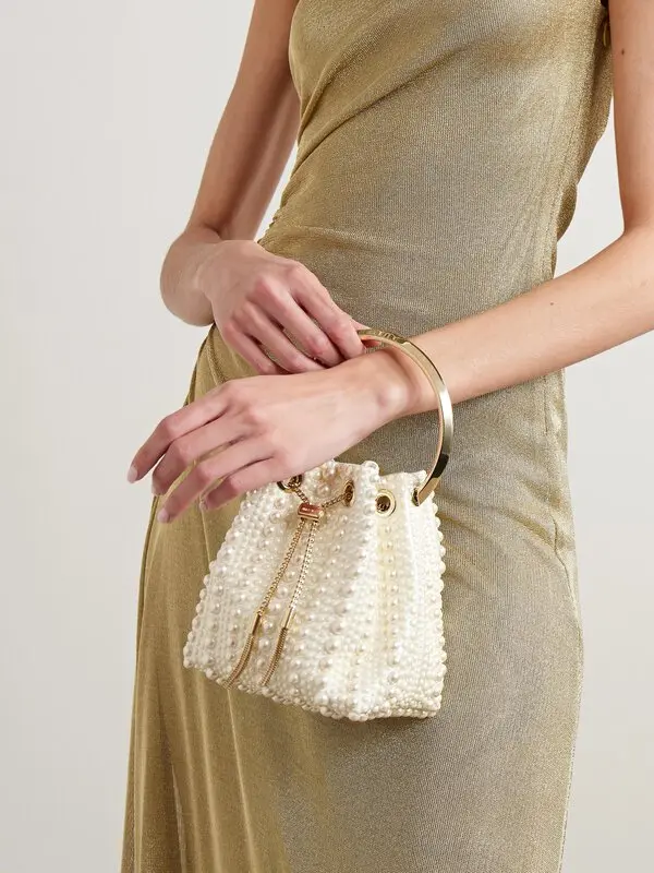JIMMY CHOO Bon Bon Embellished Bucket Bag - White
