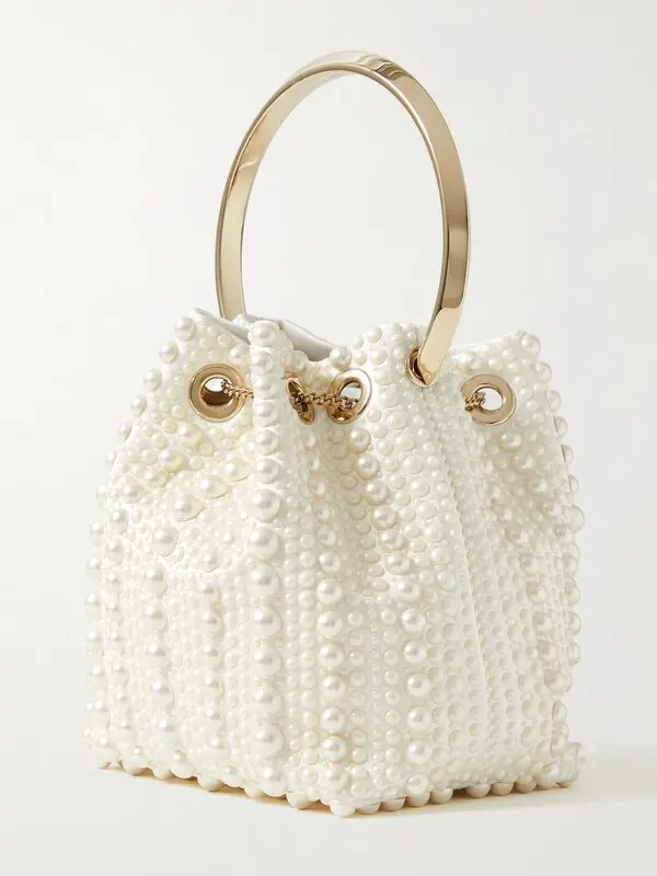 JIMMY CHOO Bon Bon Embellished Bucket Bag - White
