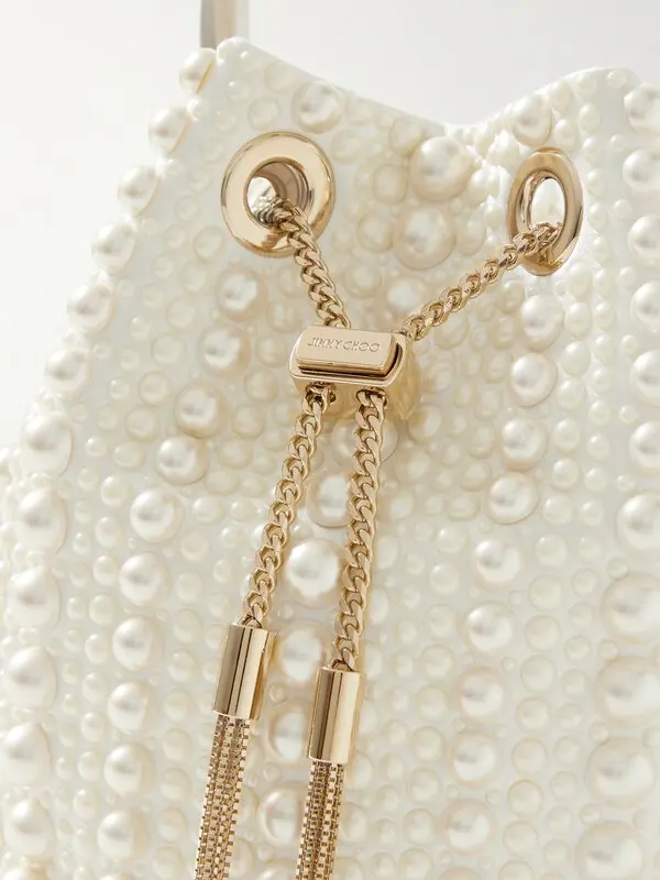 JIMMY CHOO Bon Bon Embellished Bucket Bag - White