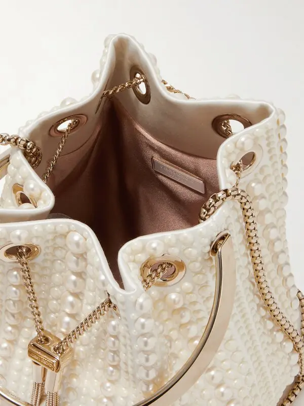 JIMMY CHOO Bon Bon Embellished Bucket Bag - White