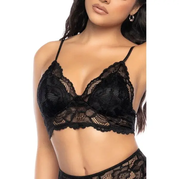 MAPALE Scalloped Lace Bra & Briefs - Black
