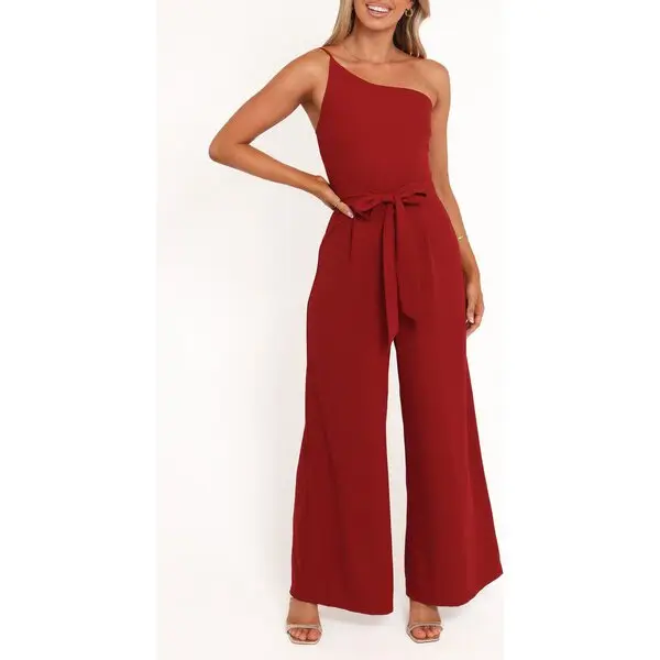 PETAL & PUP Leyton Asymmetric Jumpsuit - Deep Red