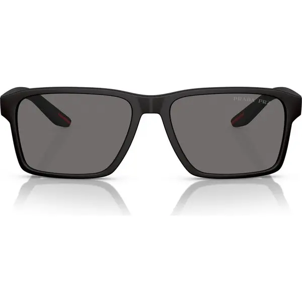 Prada 58mm Polarized Rectangle Sunglasses - Rubber Black