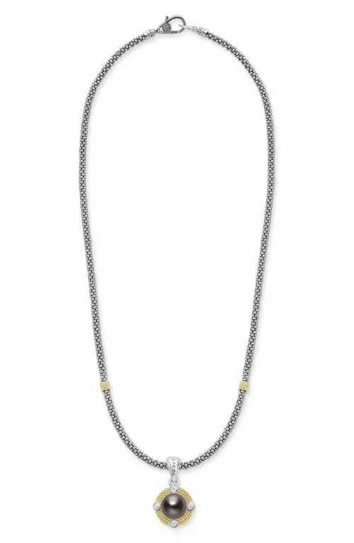 Lagos Luna Freshwater Pearl And Diamond Pendant Necklace - Silver