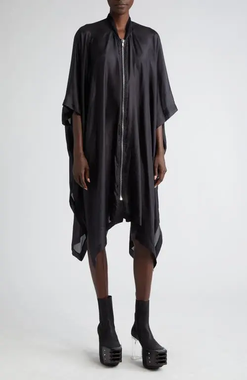 Rick Owens Long Zip Front Silk Poncho