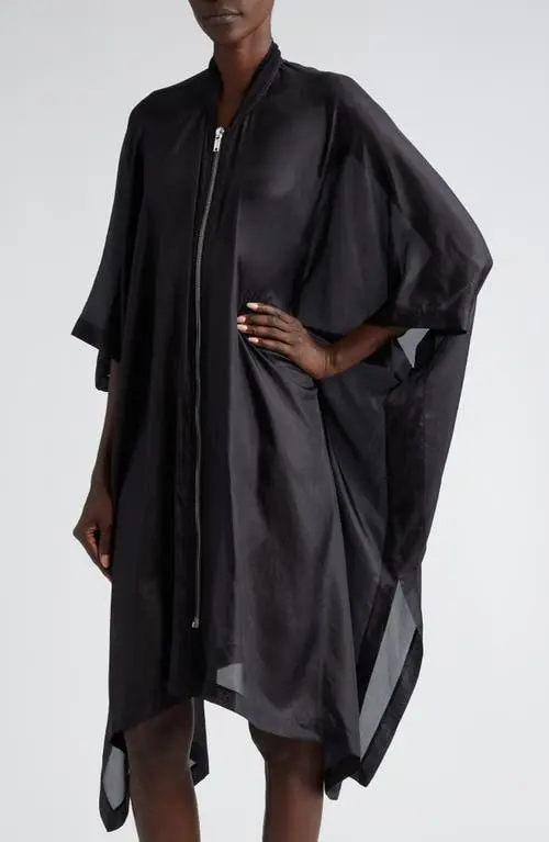 Rick Owens Long Zip Front Silk Poncho