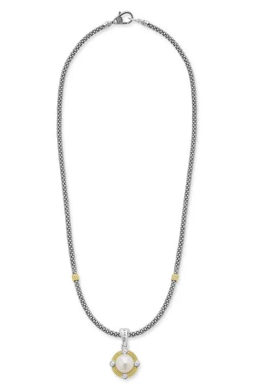 Lagos Luna Freshwater Pearl & Diamond Pendant Necklace - Silver