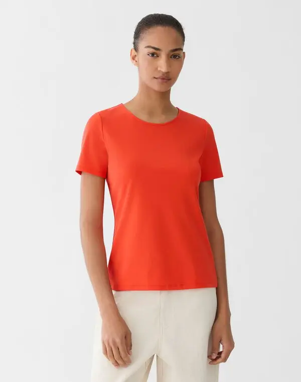 Lafayette 148 New York Cotton Ribbed Crewneck T-shirt - Orange Poppy