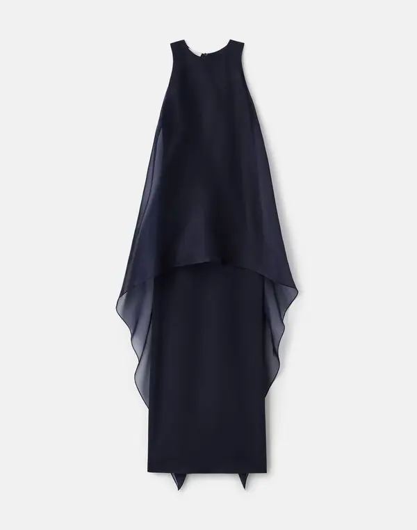 Lafayette 148 New York Silk Organza Overlay Tie Back Gown - Blue Ink