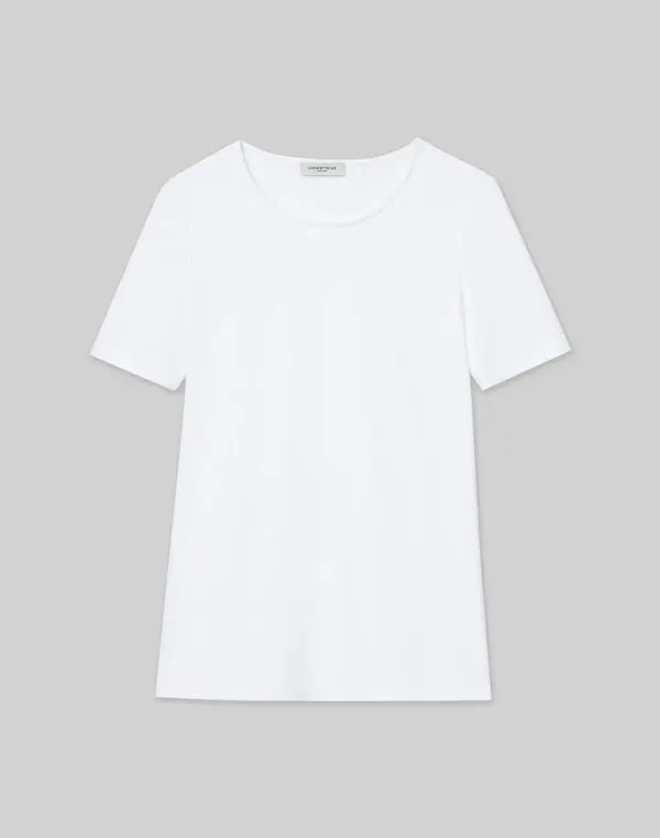 Lafayette 148 New York Cotton Rib Short Sleeve Crewneck T-shirt - White