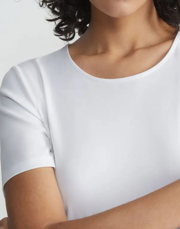 Lafayette 148 New York Cotton Rib Short Sleeve Crewneck T-shirt - White