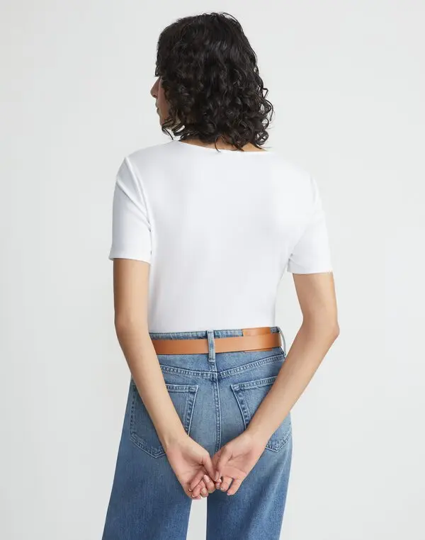 Lafayette 148 New York Cotton Rib Short Sleeve Crewneck T-shirt - White