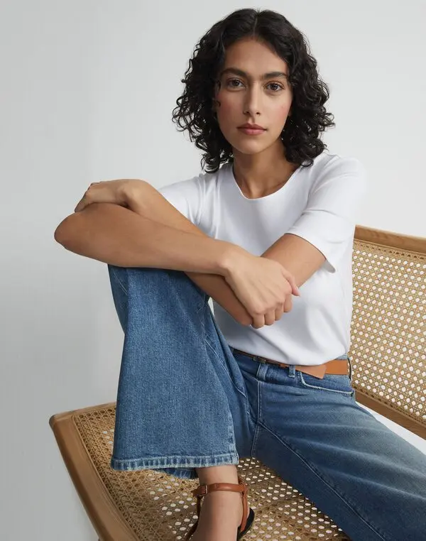 Lafayette 148 New York Cotton Rib Short Sleeve Crewneck T-shirt - White