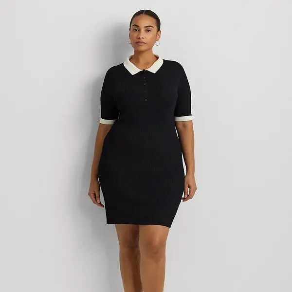 Ralph Lauren Two-Tone Rib-Knit Polo Sweater Dress In Black - 46% Off |  Editorialist