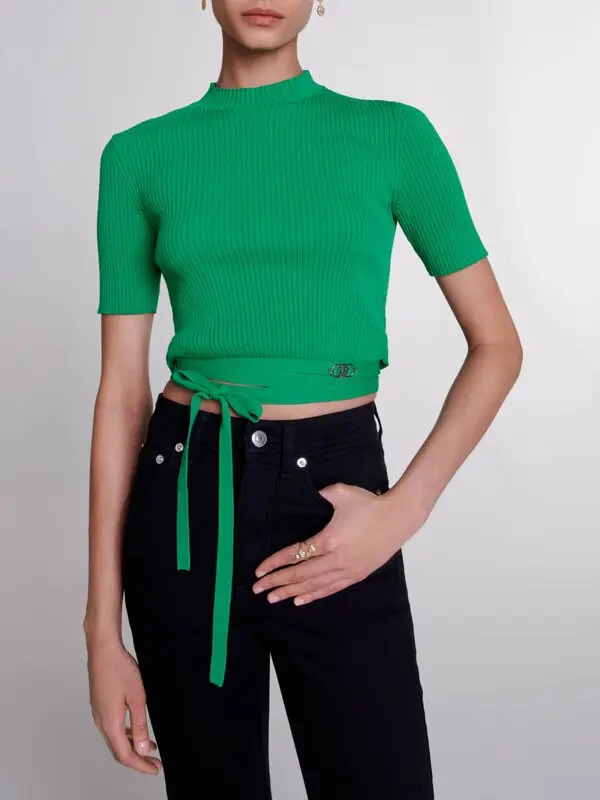 Maje Knit Crop Top With Ties