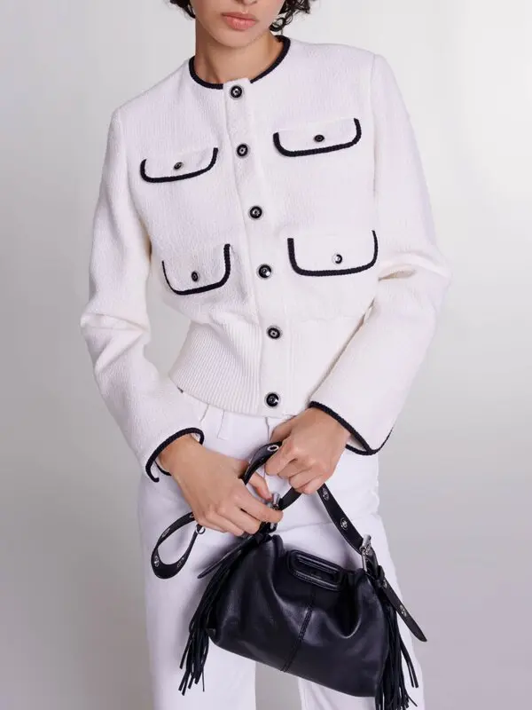 Maje Fitted Tweed Jacket With Braided Trims