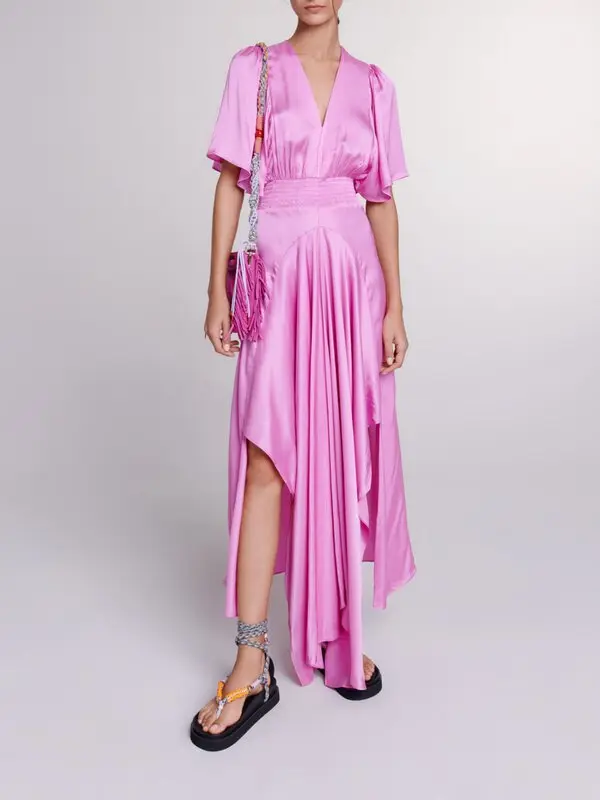 Maje Satin-look Maxi Dress With Plunge Neckline And Butterfly Sleeves - Pink