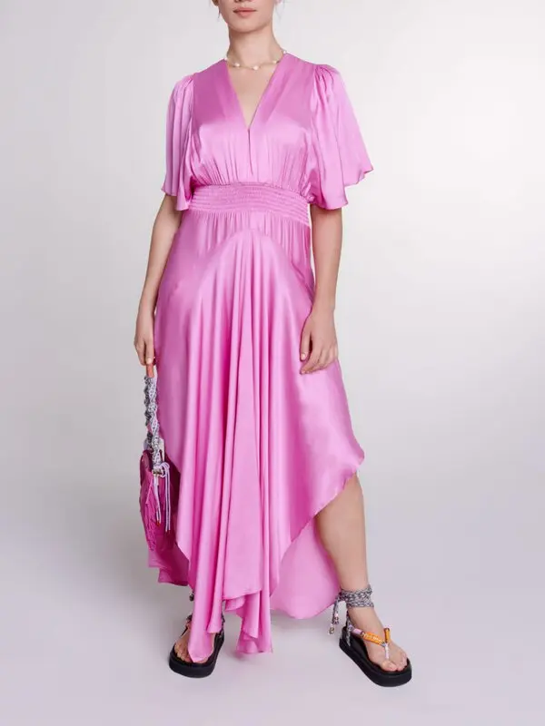 Maje Satin-look Maxi Dress With Plunge Neckline And Butterfly Sleeves - Pink