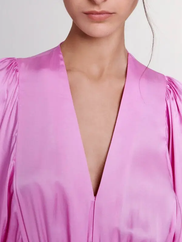 Maje Satin-look Maxi Dress With Plunge Neckline And Butterfly Sleeves - Pink