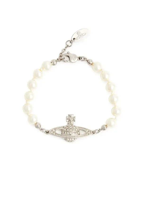 VIVIENNE WESTWOOD Mini Bas Relief Faux Pearl Bracelet - Silver