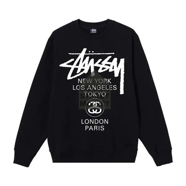 トップス stussy world tour pigment dyed crewneck StüSsy World Tour Pigment Dyed Crewneck Sweatshirt - Black