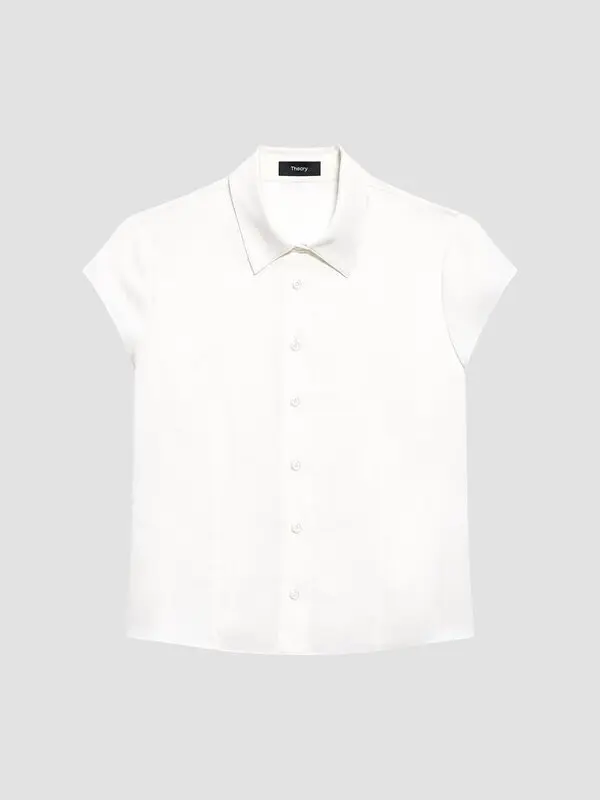 Theory Cap-sleeve Silk Button-front Shirt - Ivory