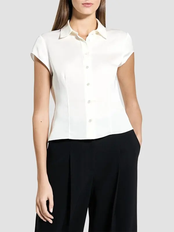 Theory Cap-sleeve Silk Button-front Shirt - Ivory