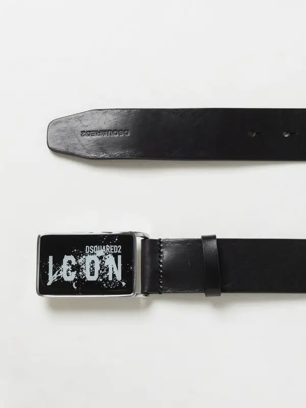 Dsquared2 Leather Belt With Logo Buckle