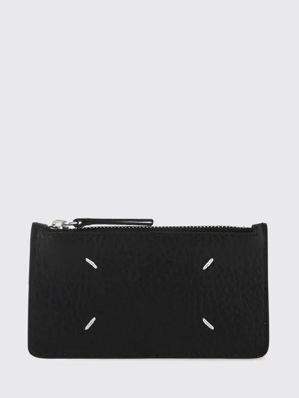 MAISON MARGIELA Grained Leather Zipped Card Holder With Four Stitches - Black