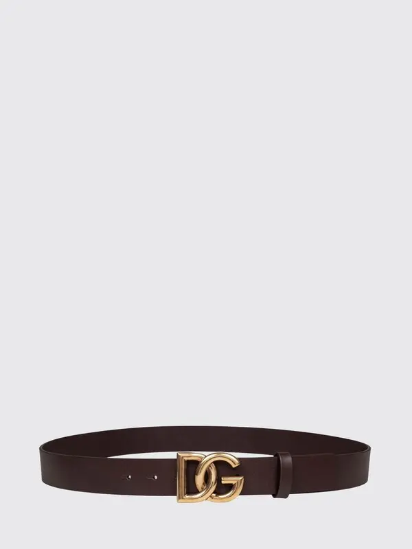 Dolce & Gabbana Smooth Calfskin Leather Belt With Dg Monogram Buckle - Dark