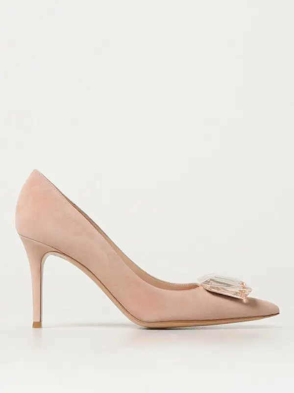 GIANVITO ROSSI Suede Pointed Toe High Heel Pumps With Embellished Detail
