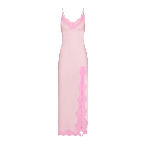 Skims Woven Shine Lace Long Dress - Cherry Blossom | Editorialist