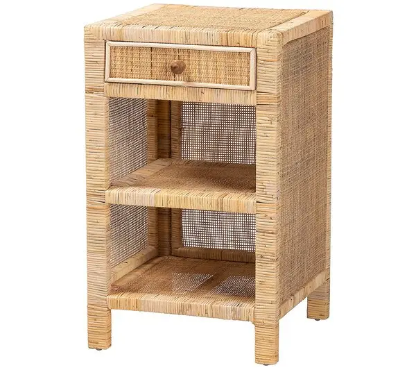BAXTON STUDIO Bella Brown Wood And Natural Ratt An Nightstand - One-color