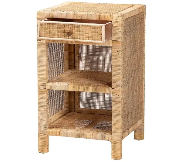 BAXTON STUDIO Bella Brown Wood And Natural Ratt An Nightstand