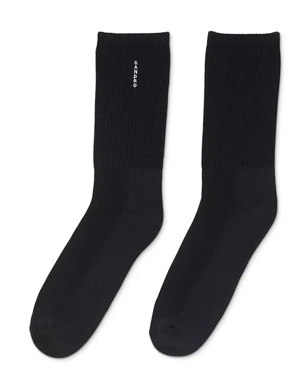 Sandro Vertical Logo Cotton Socks - Black