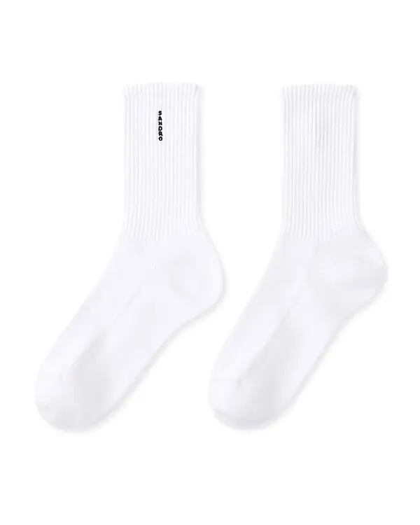 Sandro Vertical Logo Cotton Socks - White