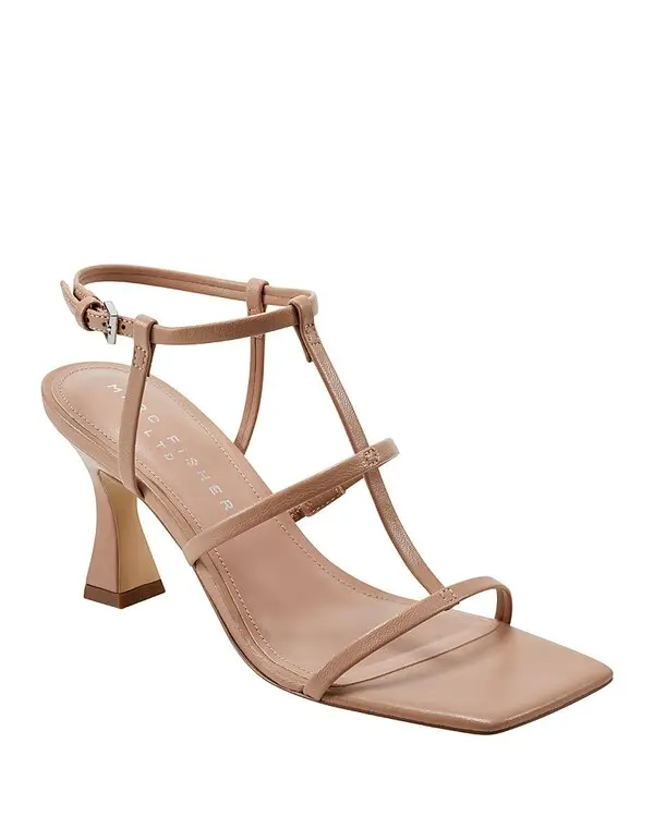 MARC FISHER LTD. Dennie Strappy Mid Heel Sandals - Medium Natural
