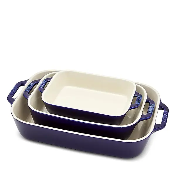 STAUB 3 Pc Rectangular Stoneware Bakers Set - Dark Blue
