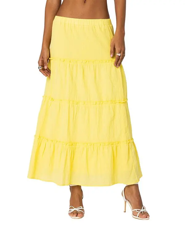 EDIKTED Charlotte Tiered Maxi Skirt - Yellow