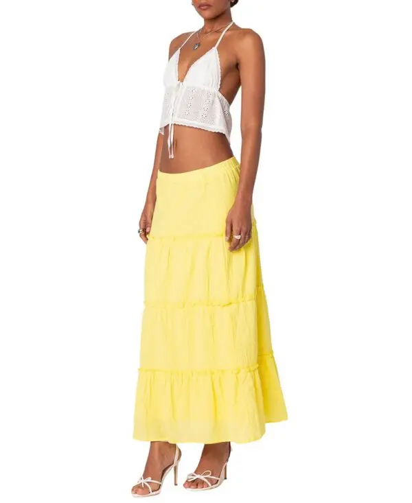EDIKTED Charlotte Tiered Maxi Skirt - Yellow
