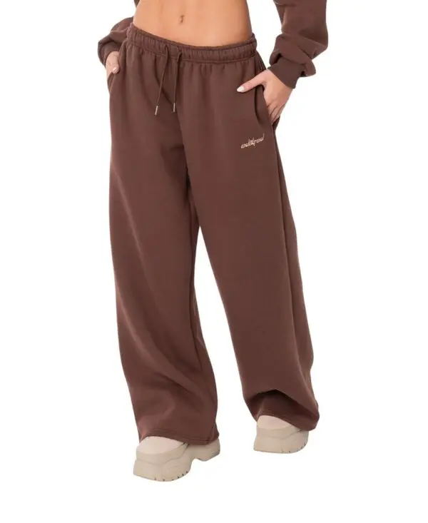 EDIKTED Brenna Low Rise Wide Sweatpants - Brown